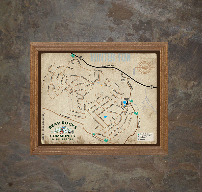 Bear Rocks Ski Village Illustrated Map of Neighborhood Print - 8x10 ...